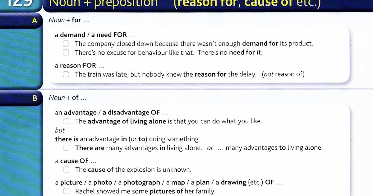 Unit 129: Noun + preposition (reason for, cause of etc.) - English ...