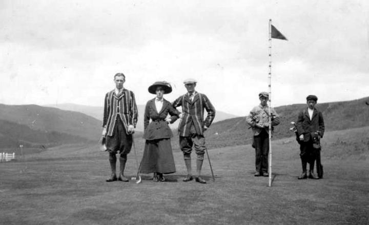Tour Scotland: Old Photograph Golfers Golf Course Innerleithen Scotland