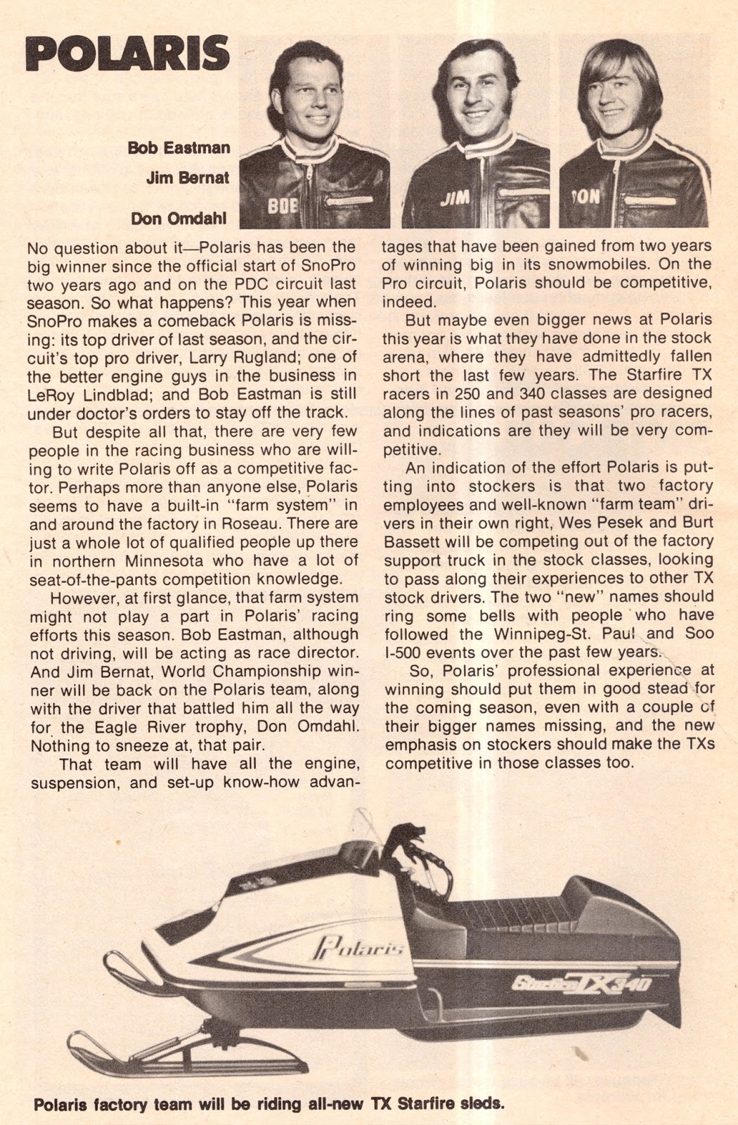 CLASSIC SNOWMOBILES OF THE PAST: 1977 POLARIS FACTORY RACING TEAM