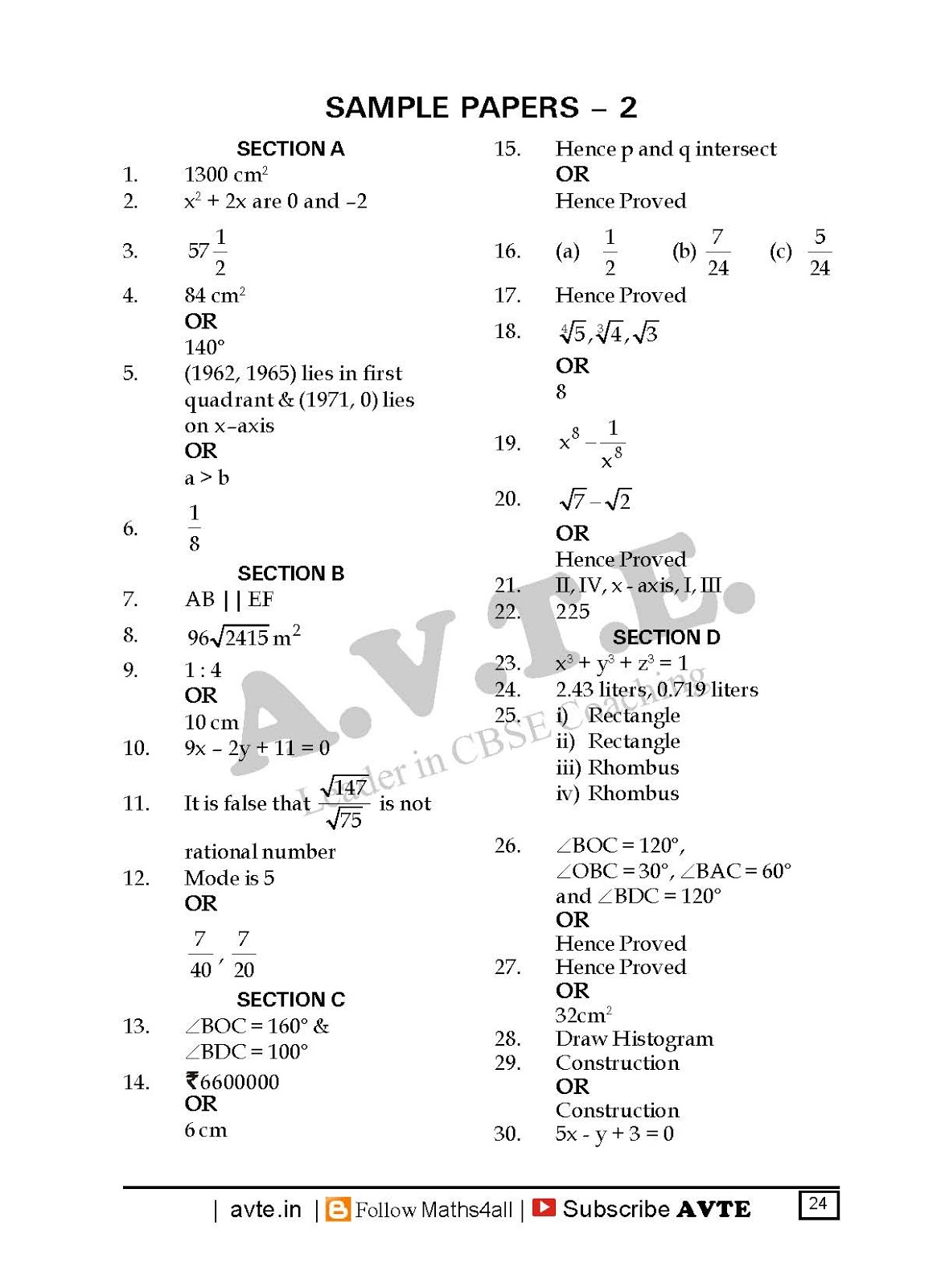 CLASS IX MATHEMATICS SAMPLE PAPERS 2018–2019