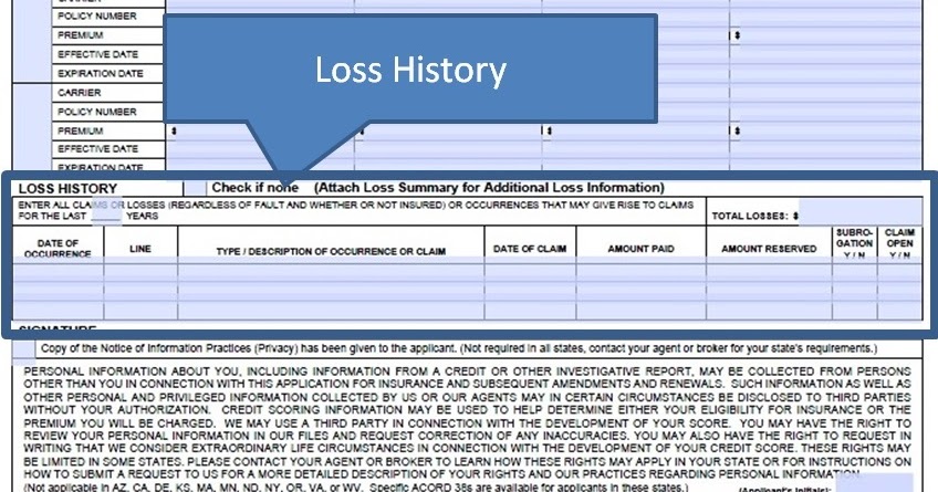 Simply-Easier-ACORD-Forms: ACORD 125 Loss History Section