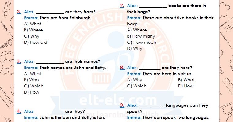 WH question words multiple choice test | www.elt-els.com