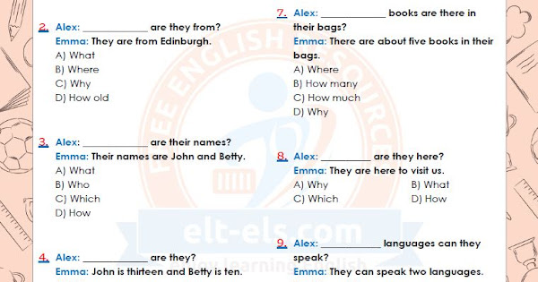 WH question words multiple choice test | www.elt-els.com