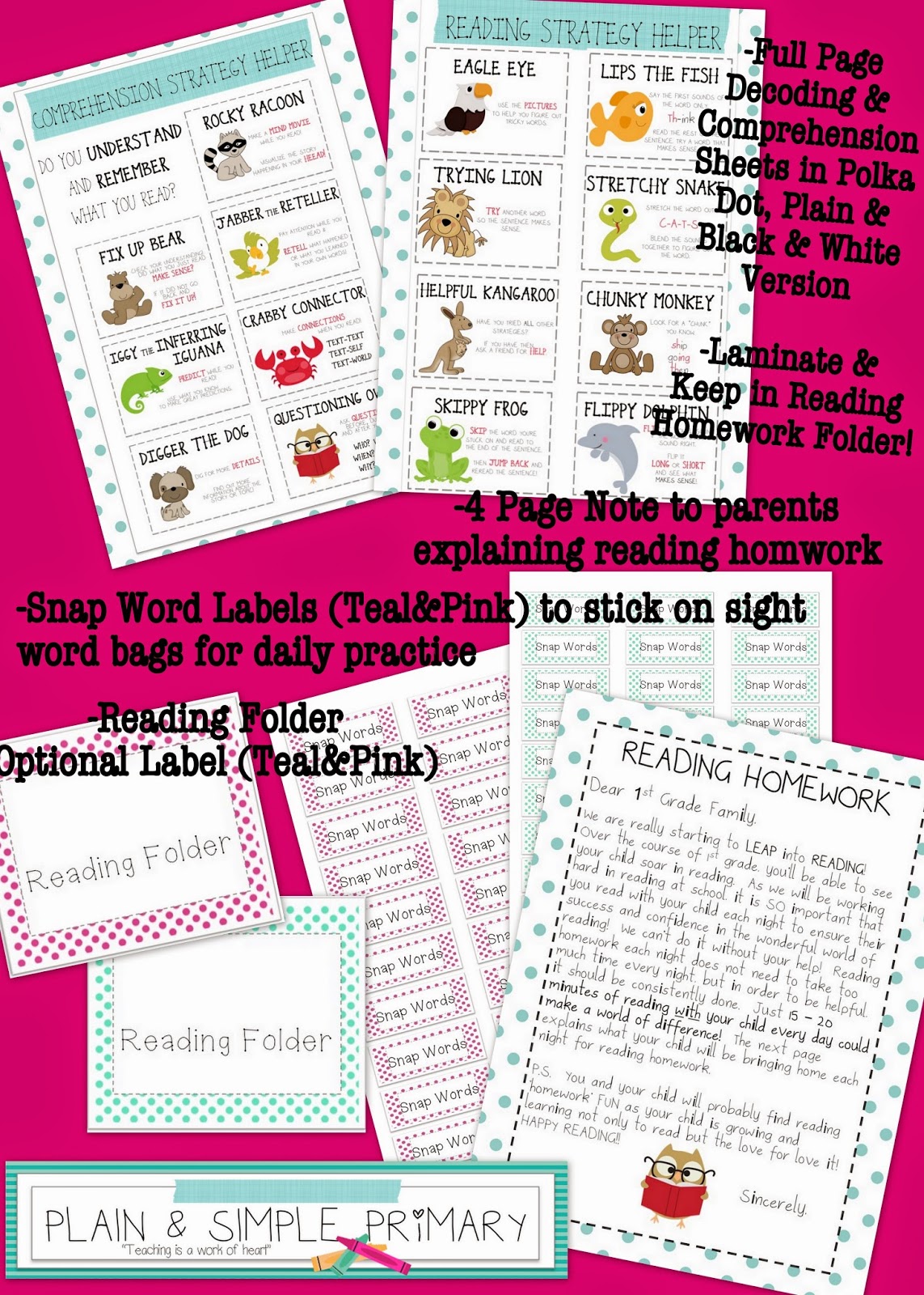 Plain and Simple Primary: Reading Homework Packet