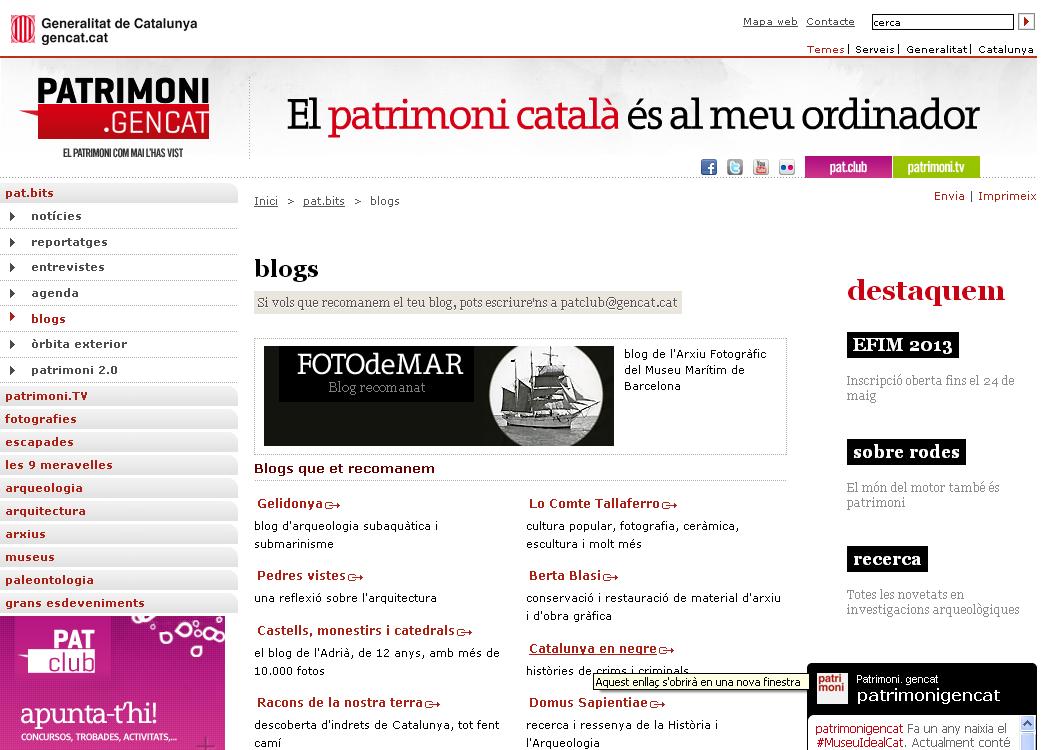 Recomanació del web Patrimoni.gencat de la Generalitat de Catalunya ...