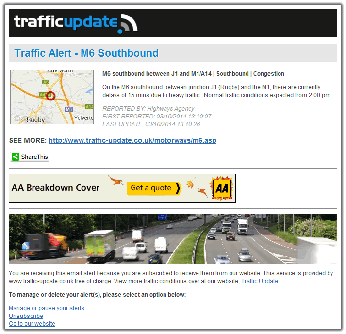 TRAFFIC UPDATE: Stay one step ahead of the traffic with our email alerts