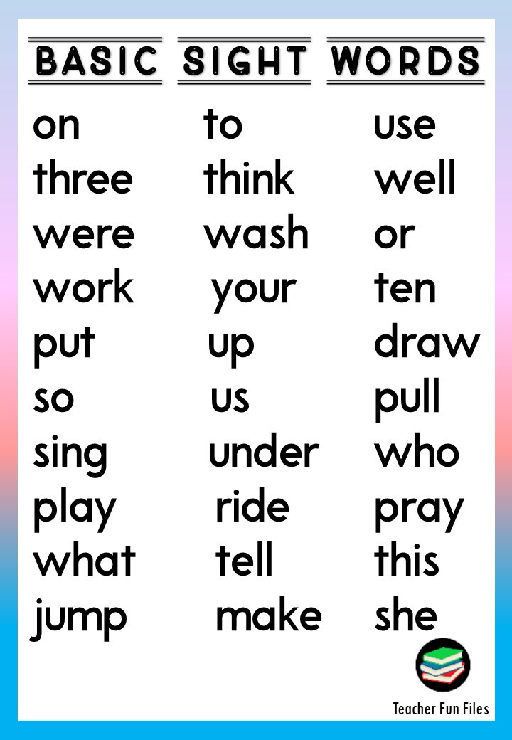 Teacher Fun Files: Basic Sight Words Chart