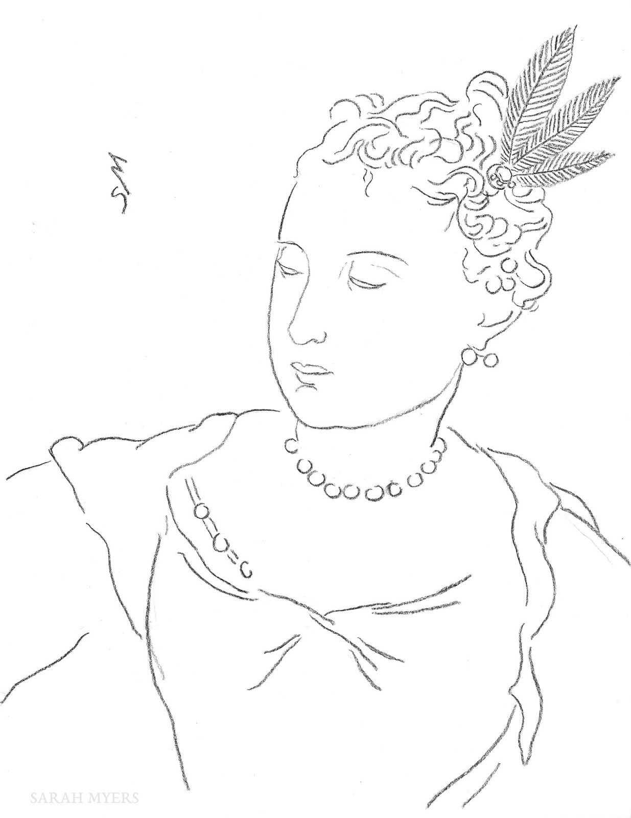 The Other Oeuvre: Line Drawings - Baroque Mantle, Lady with Feathers ...