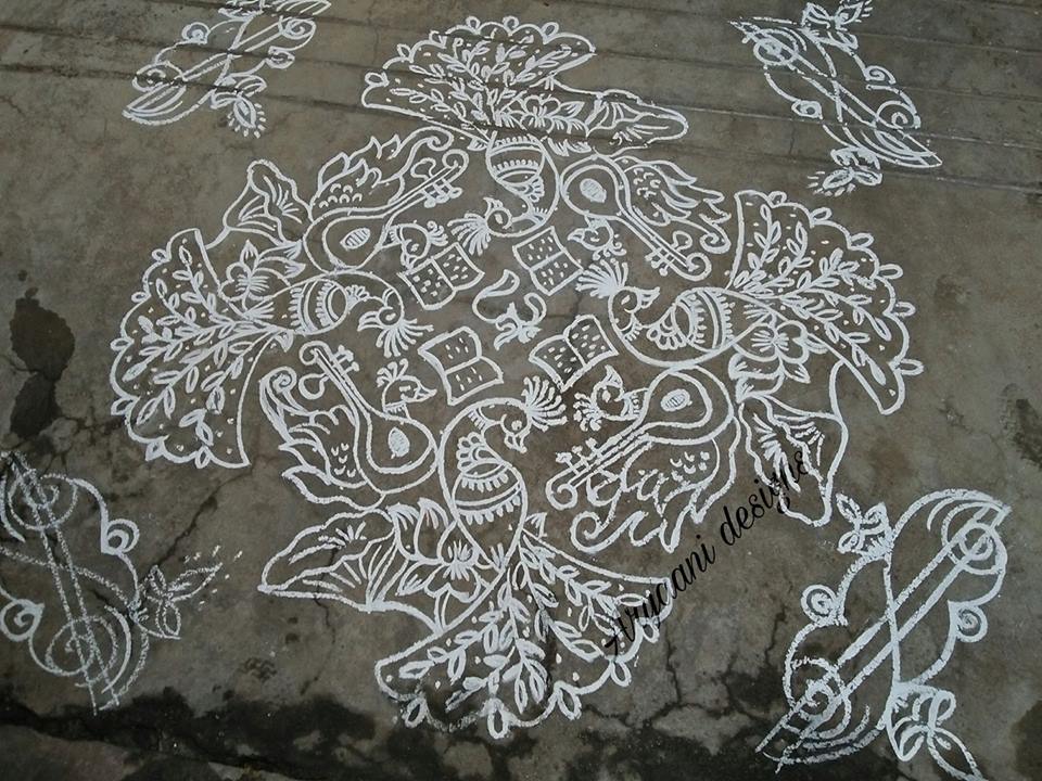 TELUGU WEB WORLD: FREEHAND PEACOCKS AND ART MUSICAL INSTRUMENTS RANGOLI ART