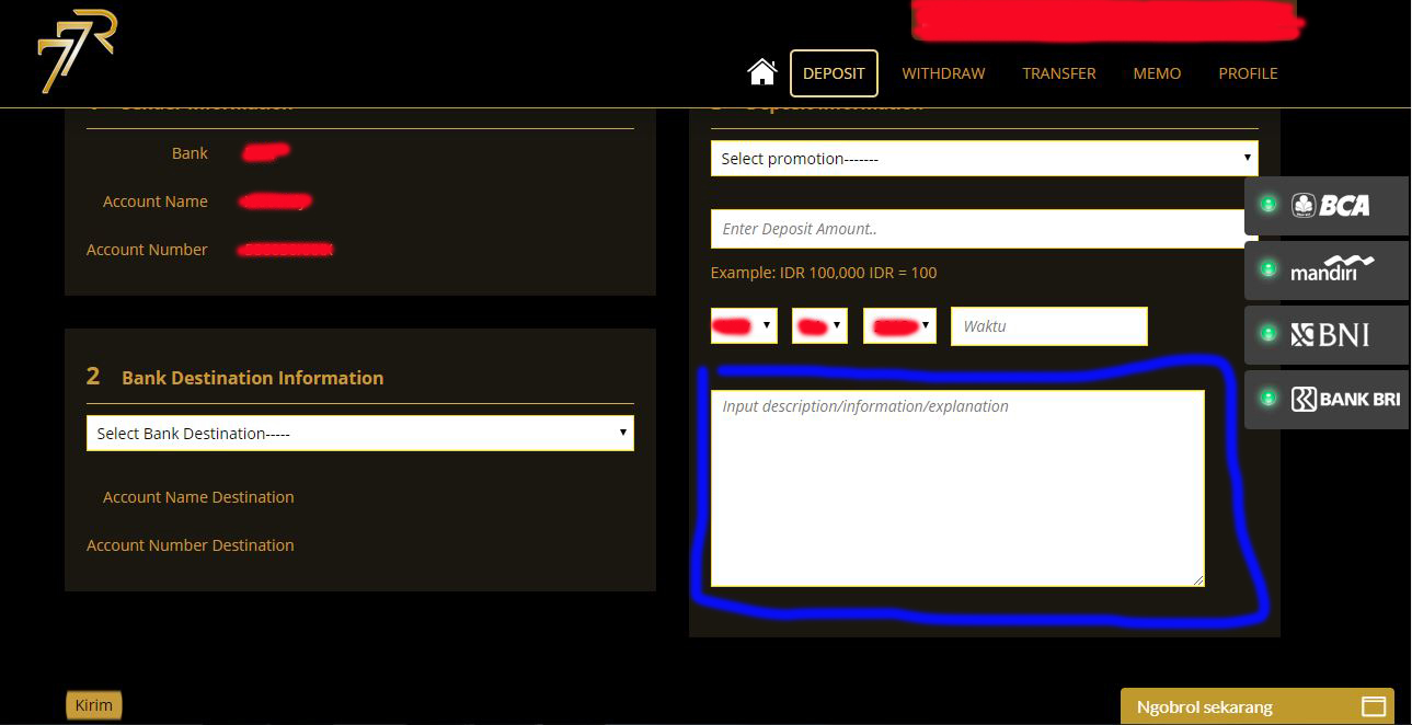 Cara TopUp/Depo 77Royal