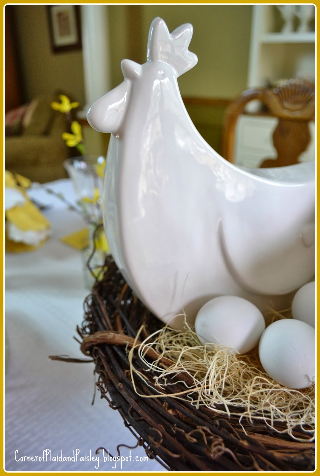 Spring Chicken Tablescape - Corner of Plaid and Paisley