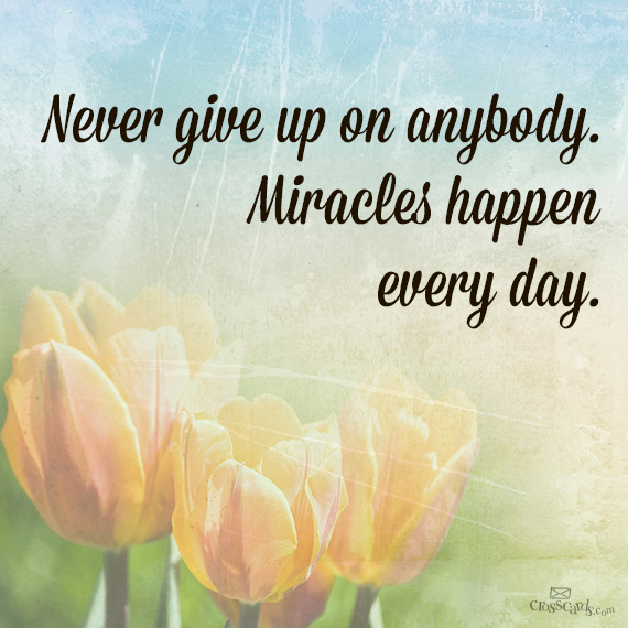 Never give up on anybody, Miracles happen every day. - Quotes