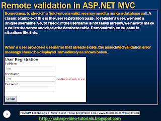 Sql server, .net and c# video tutorial: Part 89 - Remote Validation in MVC
