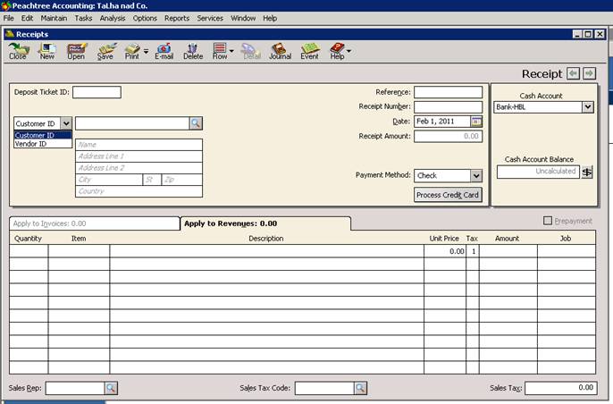 Computerized Accounting: PEACHTREE -- Receipts