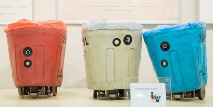 ロビと ロボット お知らせ INSTITUTE ！: みんなついてくるけど 自分じゃ拾えないよ：ゴミ箱ロボット sociable trash box