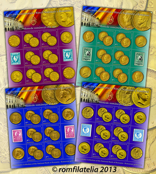 numismon: MONEDE ROMÂNEȘTI DIN AUR PE TIMBRE