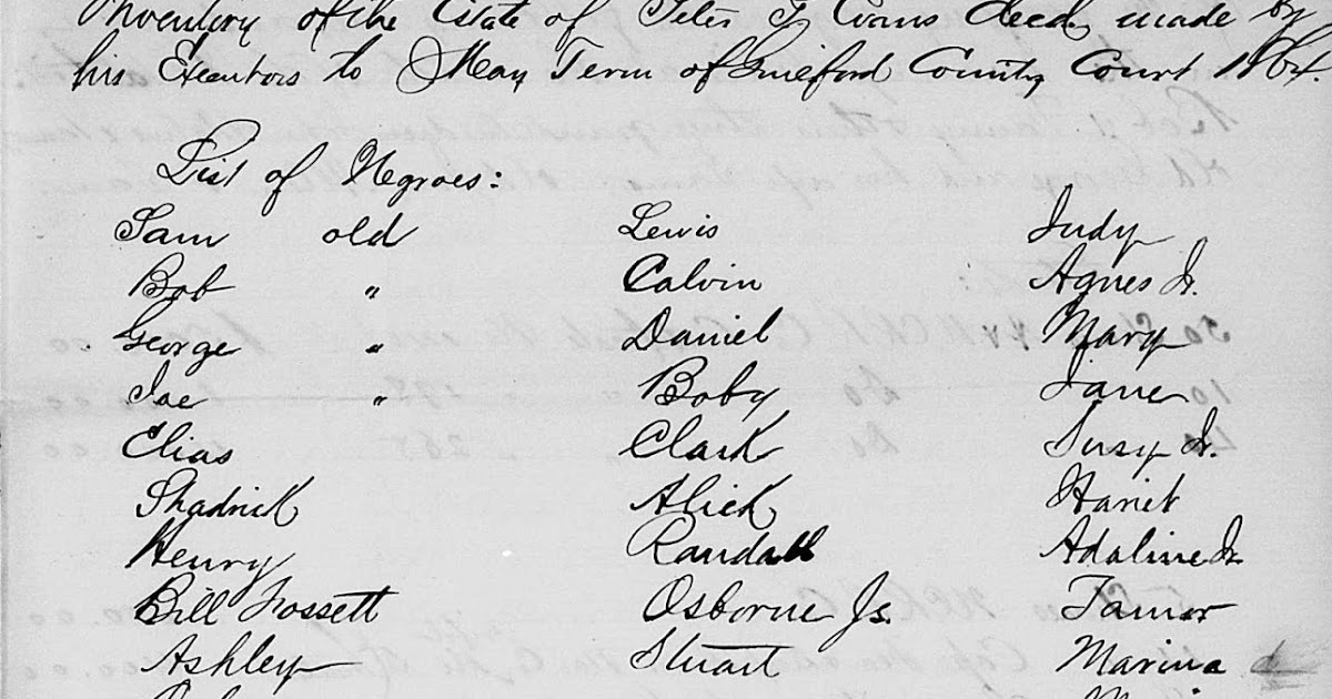 Slave Name Roll Project: Estate Record of Peter G Evans