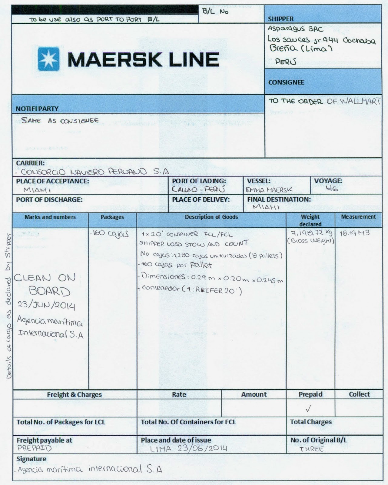 Espárragos frescos: Documentos de embarque