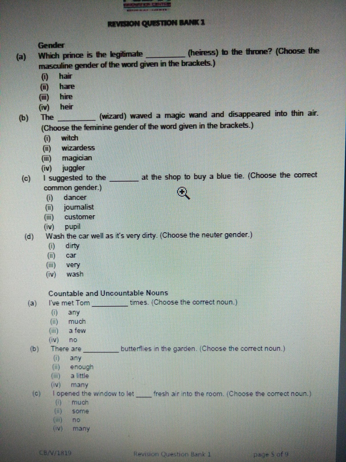 English-Revision Question Bank
