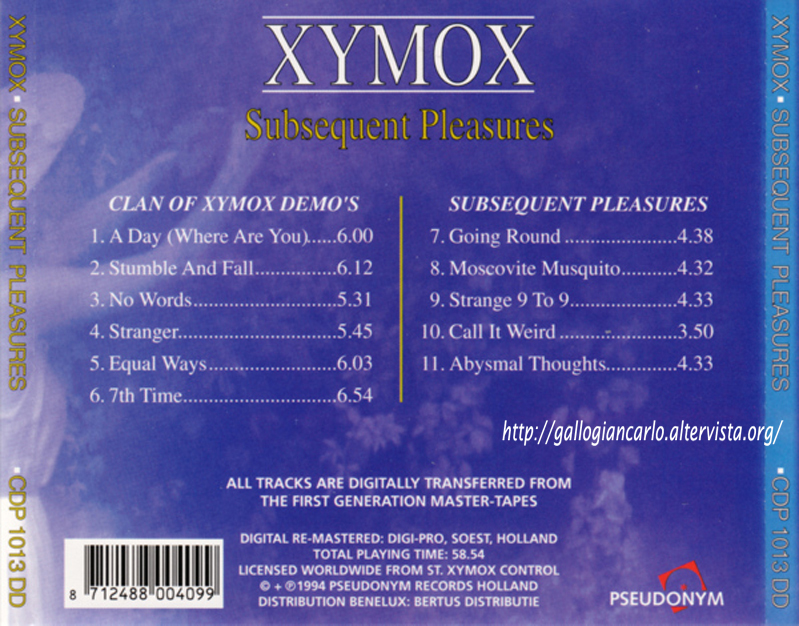 XYMOX – Clan of Xymox – "Subsequent Pleasures" CD EAN 8712488004099 ...