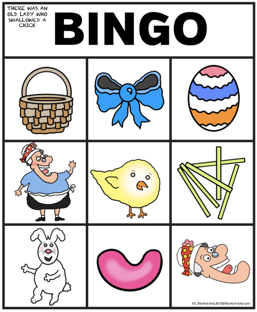 THERE WAS AN OLD LADY WHO SWALLOWED A CHICK! BINGO ~ Book Units by Lynn