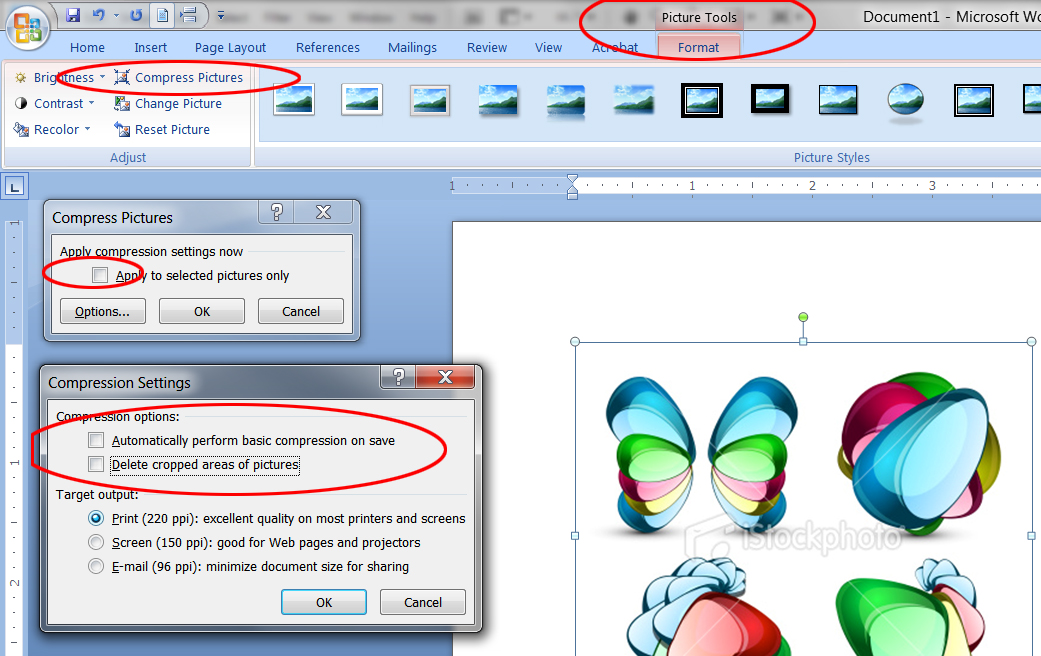 Vector Corner Illustrations: Microsoft Office Compression Settings