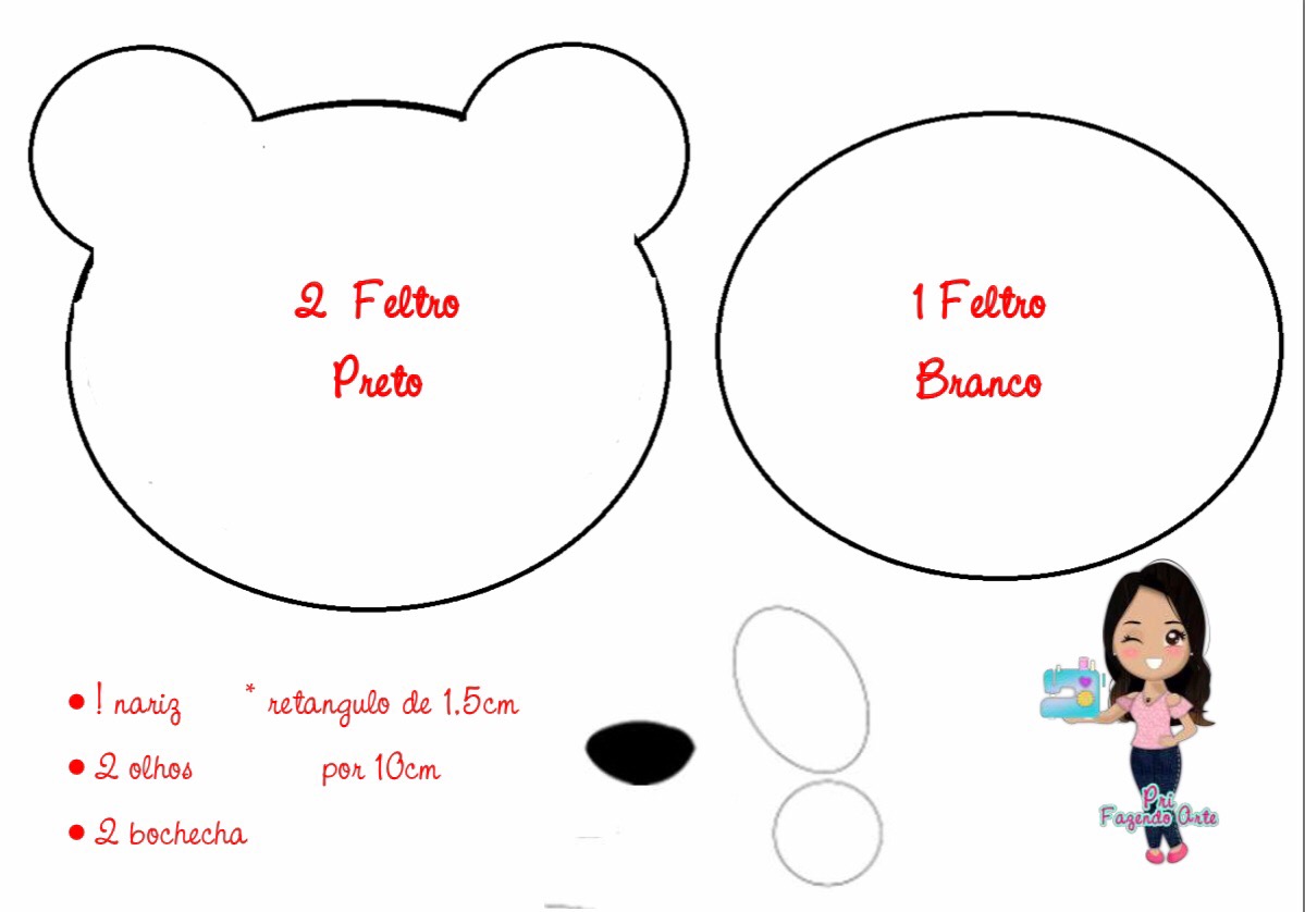 Ursinho Panda em Feltro com Moldes para Artesanato - Ideias Criativas