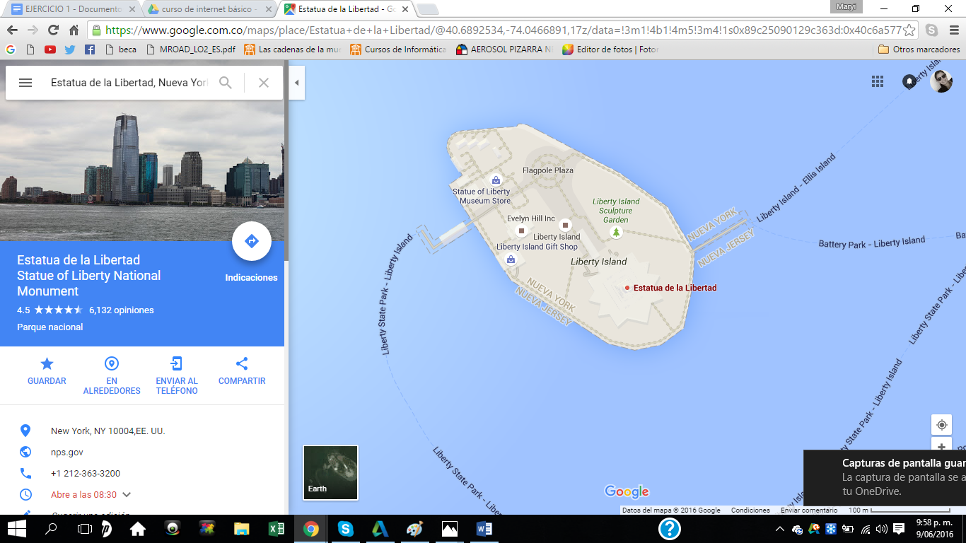 INTERNET BASICO UNAB : LA ESTATUA DE LA LIBERTAD- GOOGLE MAPS