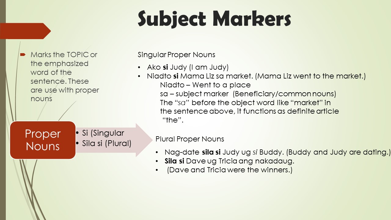 Cebuano101: Subject Markers: Si, Sila Si, Ang, Ang mga, Ni, Nila ni, Sa ...