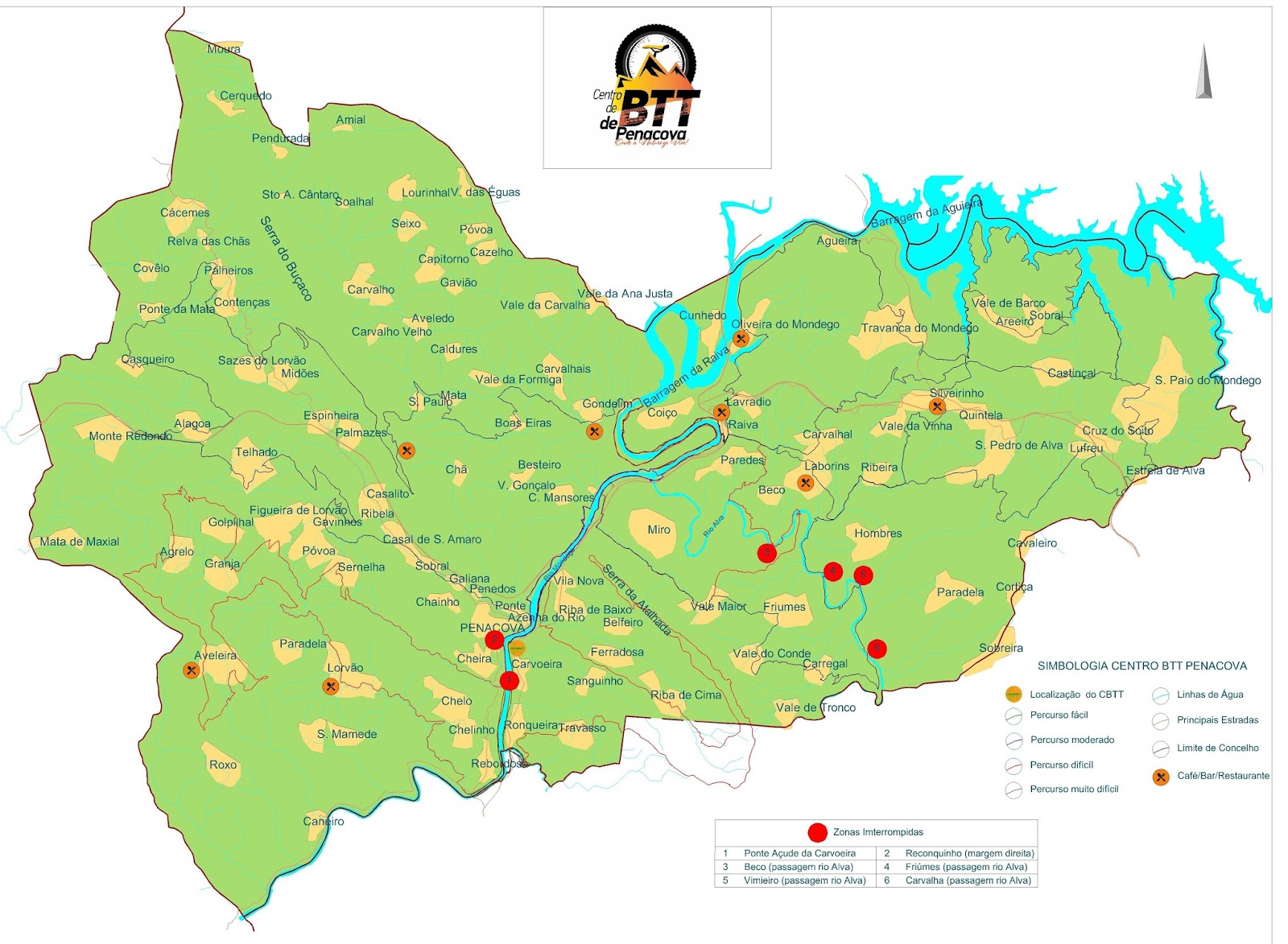 PenacovaComPedal: Mapa resumo de percursos do Centro BTT de Penacova