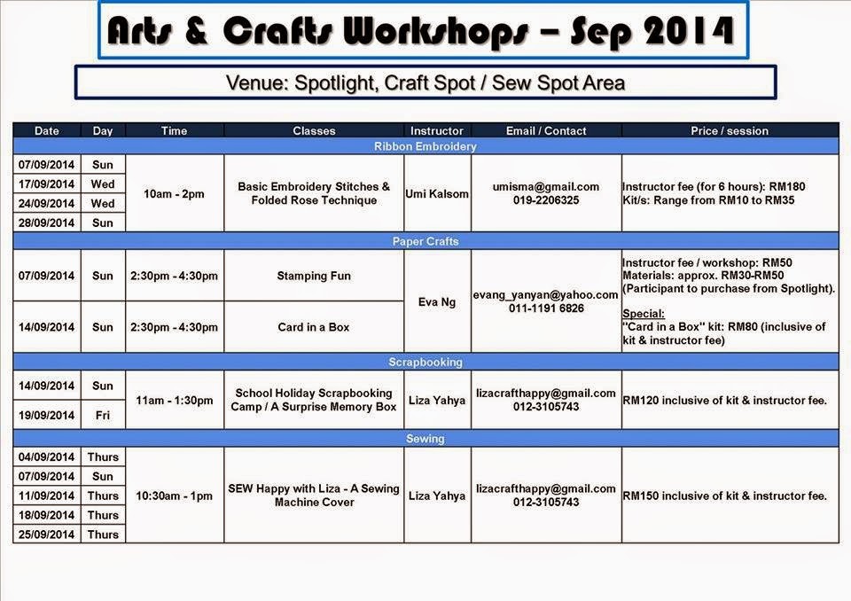 Yan's Crafty: Arts & Crafts Workshops Schedule at Spotlight, Ampang ...