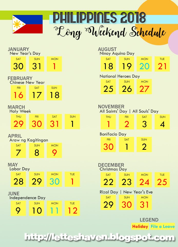 Lette's Haven: Philippines 2018 Long Weekends Cheat Sheet