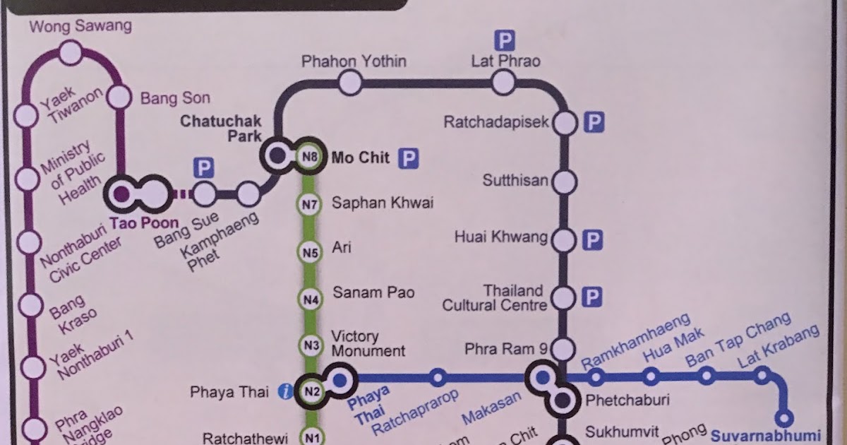 แผนที่แสดงเส้นทางเชื่อมต่อ BTS , MRT , Airport Link 曼谷轨道交通路线图