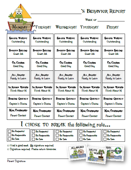 Sailing Through 1st Grade: Weekly Behavior Report for Parents