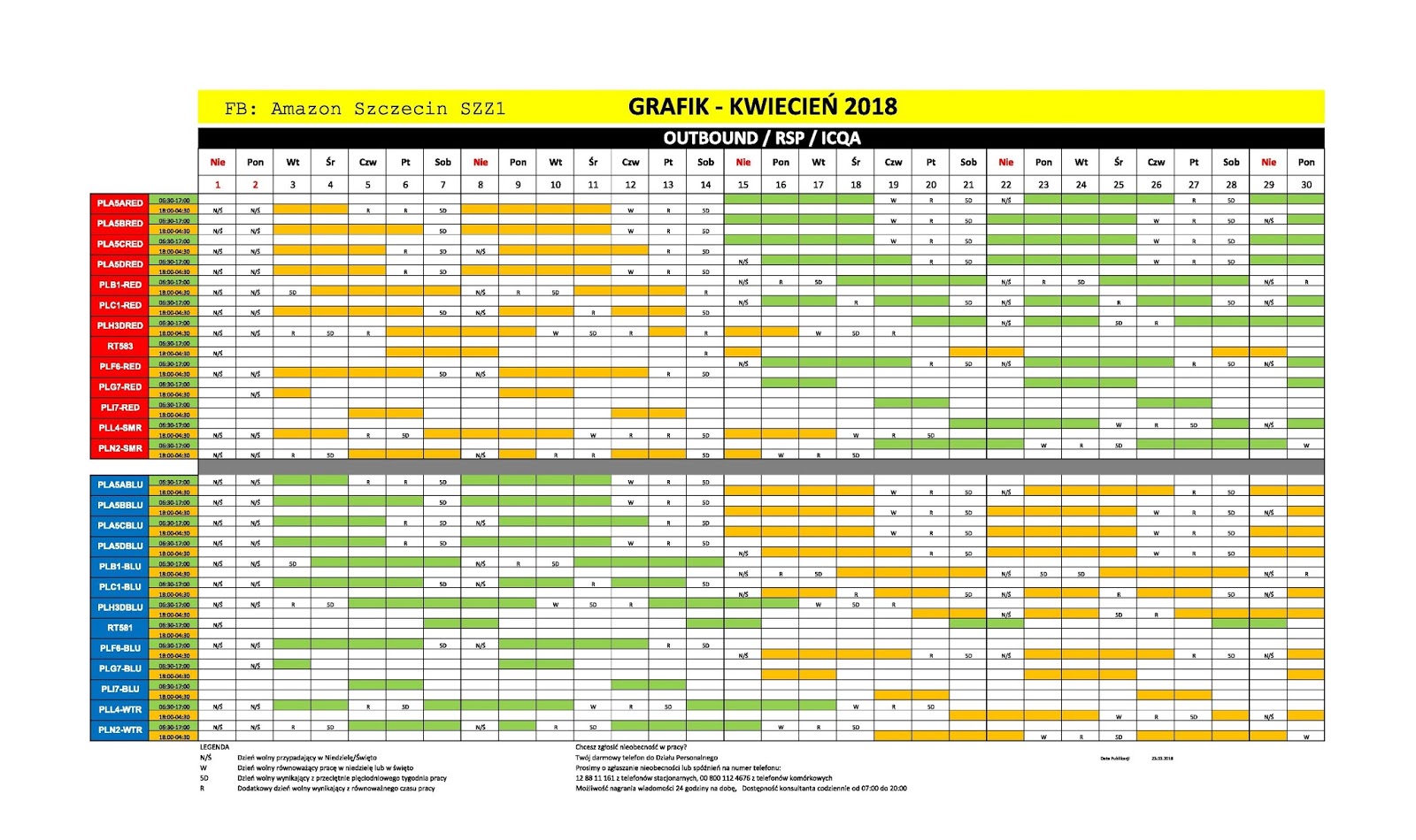 Amazon Kołbaskowo SZZ1: Grafiki Pracy