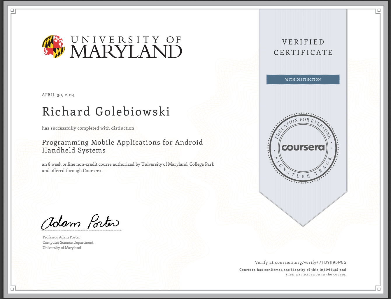 Richard Golebiowski: Received Coursera Certificate for Programming ...