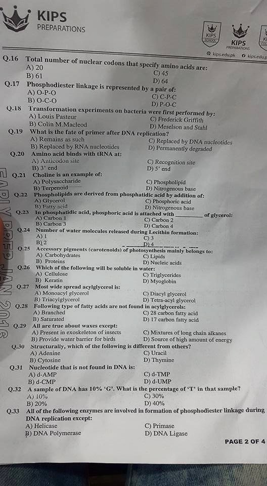 All Exam Soloutions And Notes: Biology Kips unit wise test Of Mcat 2016