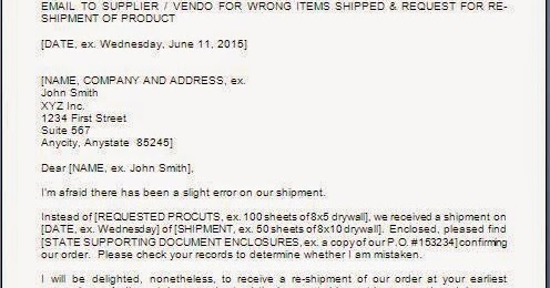 Wrong Material Received Letter Format