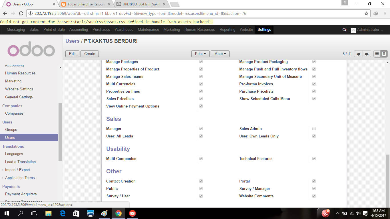 Konfigurasi Setting / Admin pada Odoo - SII