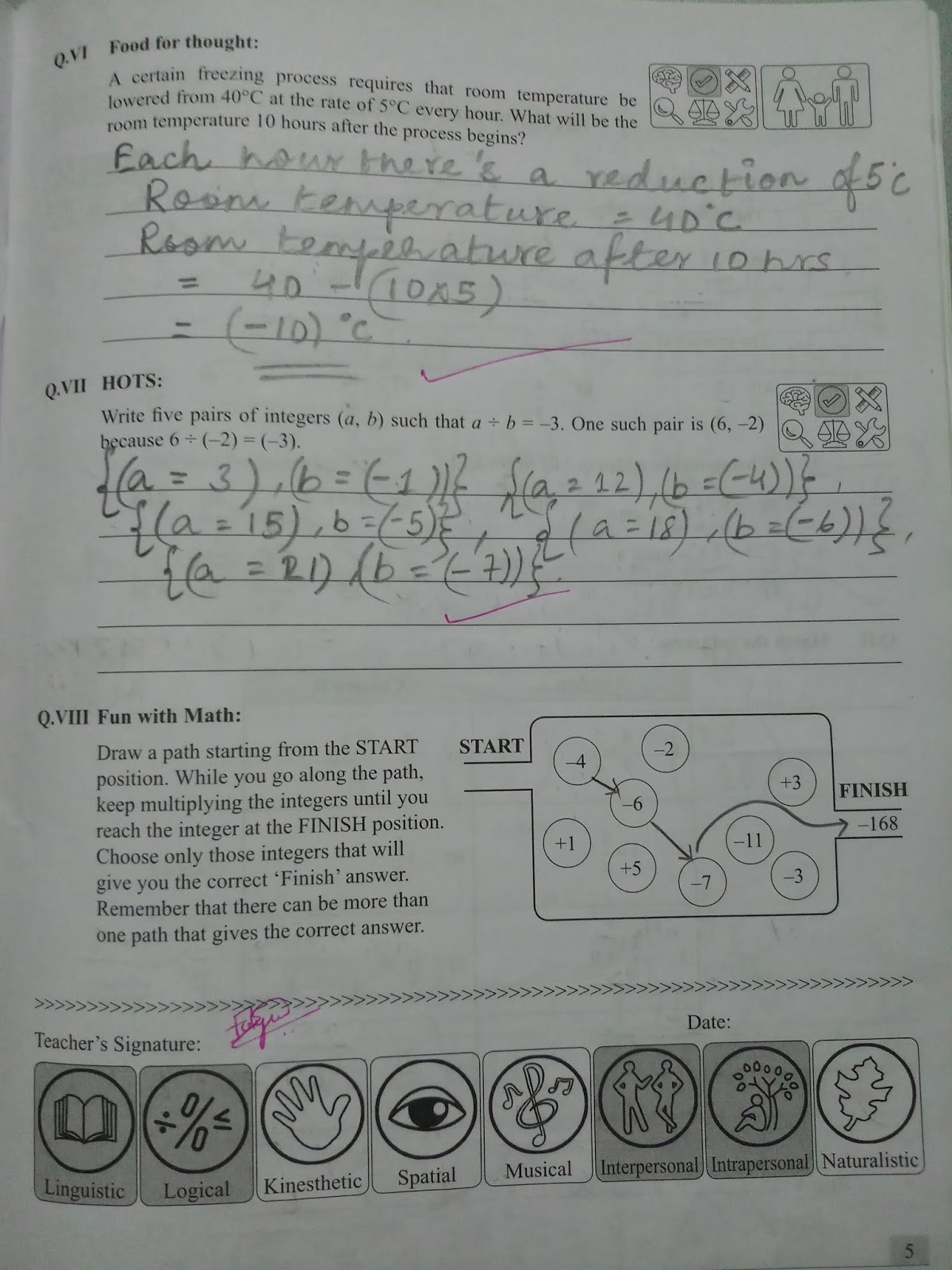 Mathematics Workbook - Integers