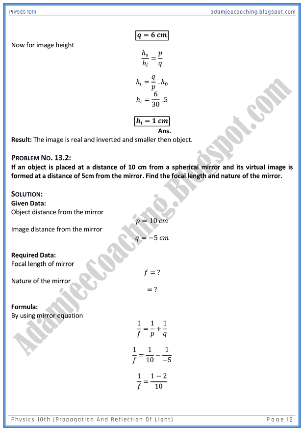 Adamjee Coaching: Propagation and Reflection of Light - Solved ...