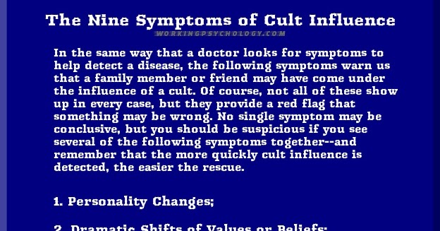 Nine Symptoms of Cult Influence Handy Reference