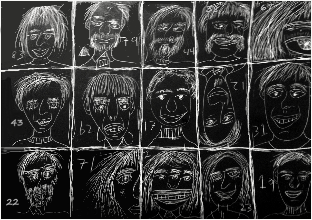 All This Is That: Faces No. 270 - 15 Scratchboard Faces (and reversed)