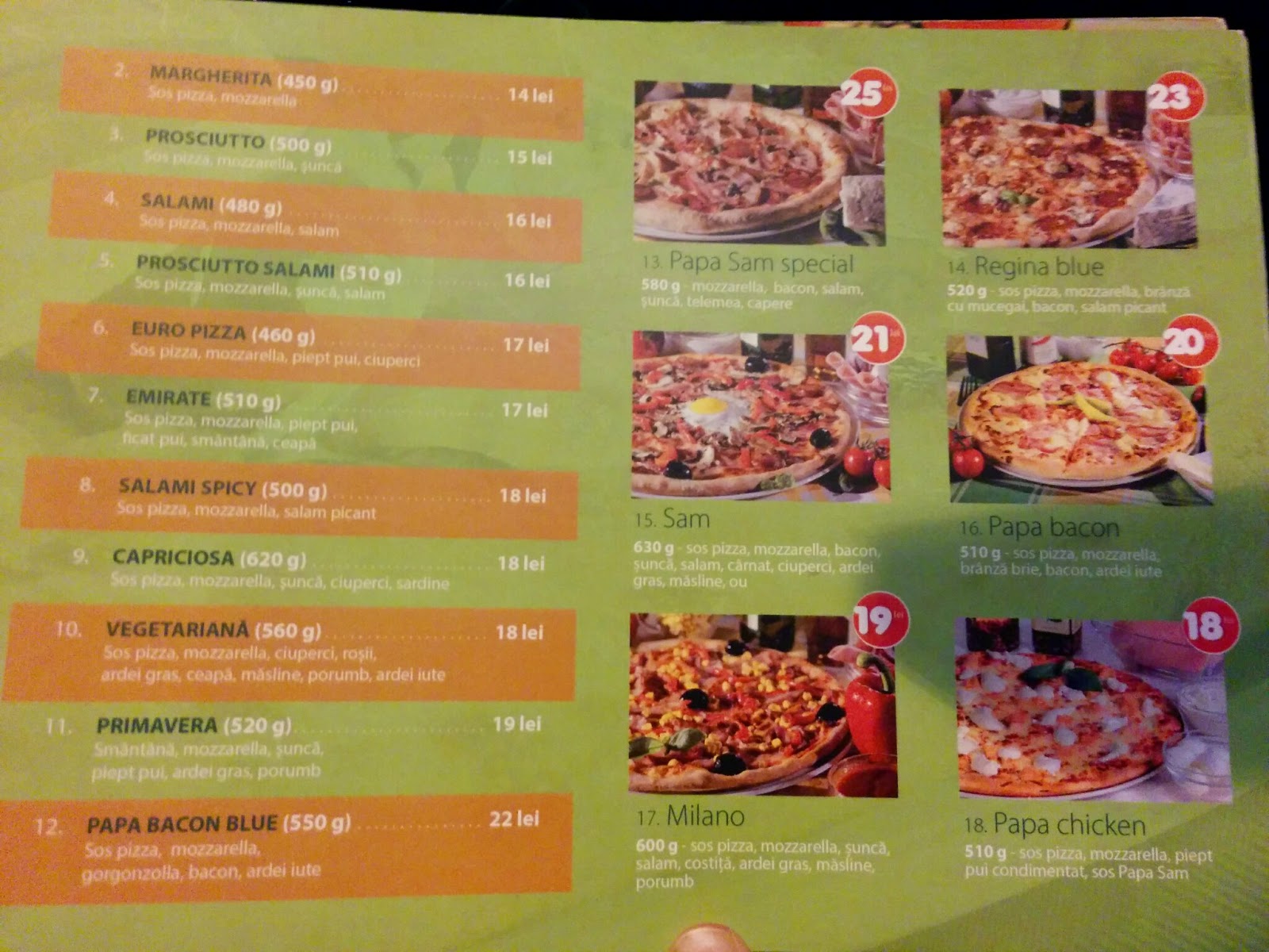 Meniu Restaurant Papa Sam Timisoara