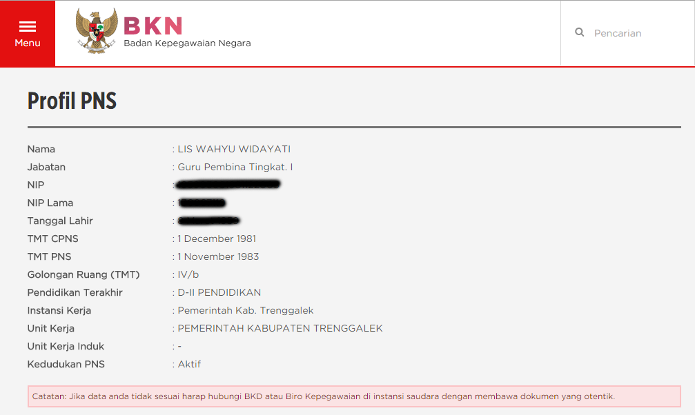 CEK KEAKTIFAN PROFIL PNS PADA WEBSITE BKN - SEKEDAR INFO