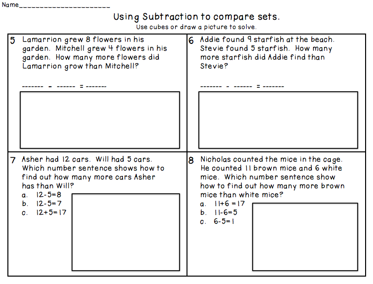 Buggy for First Grade : Subtracting to Compare Numbers Freebie and Snow ...