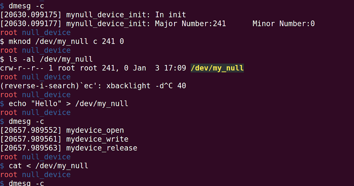Creating Null Character device /dev/my_null