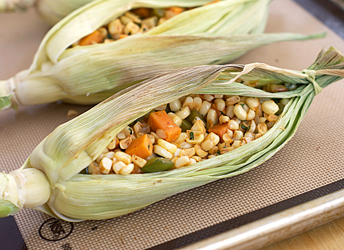 Grilled Vegetable Corn Boats ~ Heat Oven to 350