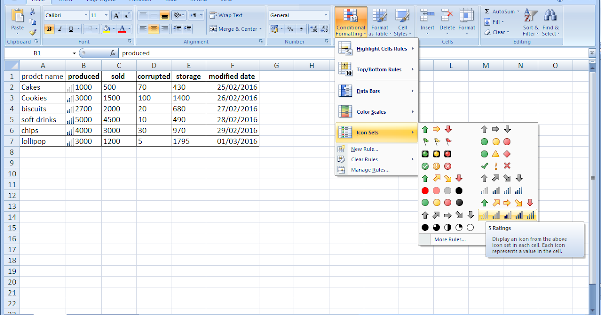 Lesson 17 : Excel conditional formatting ( Icon sets )
