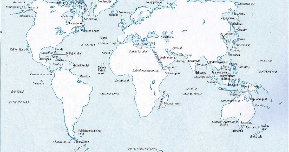 Geografija Tau: ŽEMĖLAPIS: Vandenynai, jūros, sąsiauriai, įlankos ...